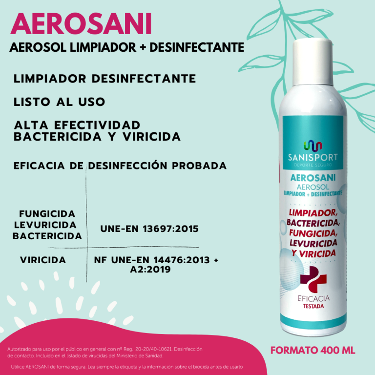 SPRAY DESINFECTANTE DE SUPERFICIES - AEROSANI 400Ml - Sanis.